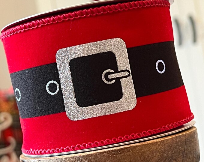 8 Yards Santa Wired Christmas Ribbon Red Black and Silver Medium Weight ...