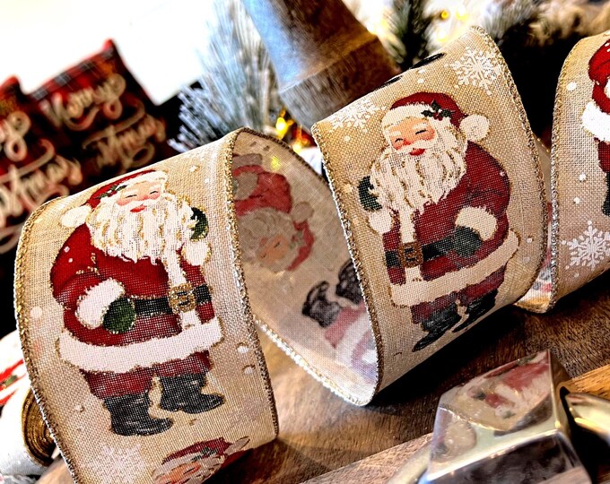 8 Yards Waving Santa Wired Christmas Ribbon - 2 1/2” X 8 Yards Long ...