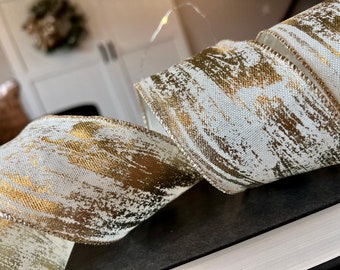 Christmas Wired Ribbon 4 Gold Birch Bark Look With - Etsy