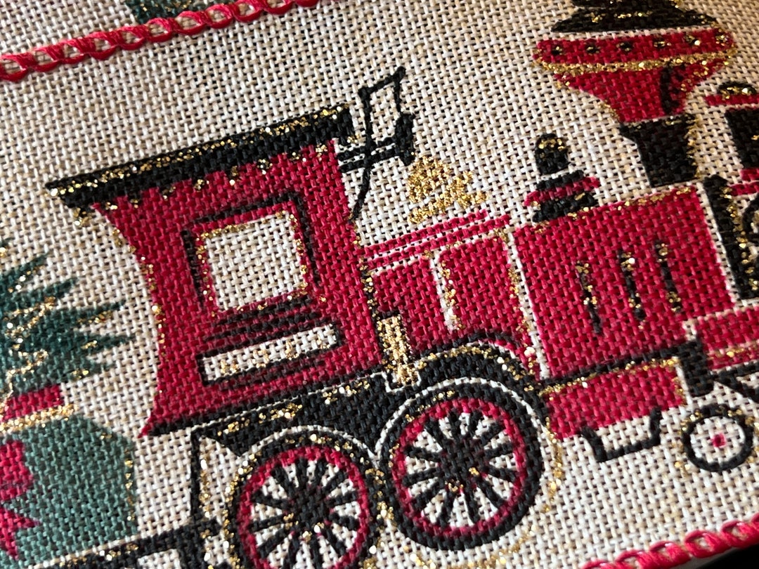 8 Yards Toy Train Wired Christmas Ribbon - Red Black Beige - Wired Edge ...