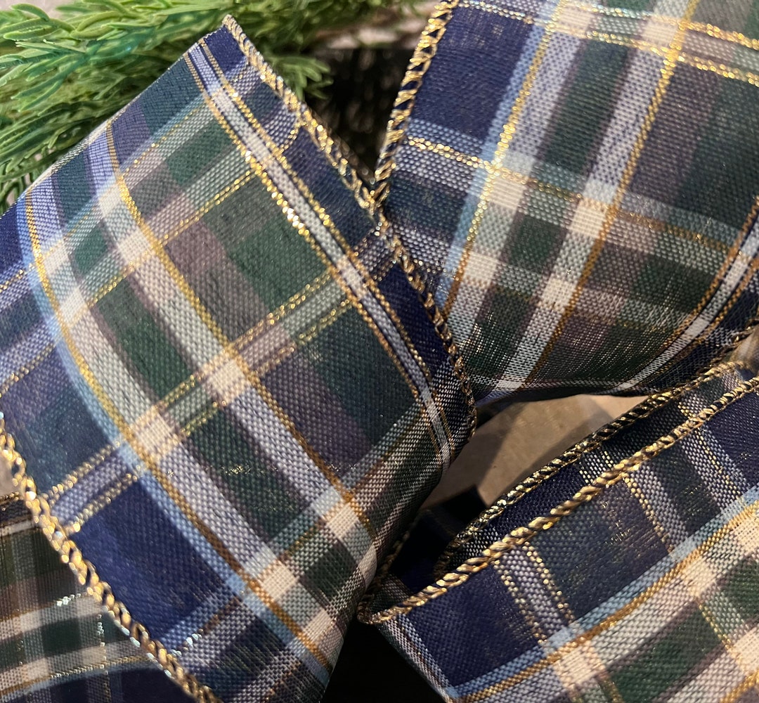 10 Yards Navy Blue Tartan Plaid Wired Christmas Ribbon - 2 1/2" X 10 ...