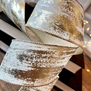 10 Yards Birch Bark Gold Ribbon - Wired Christmas Ribbon - Lodge Ribbon ...