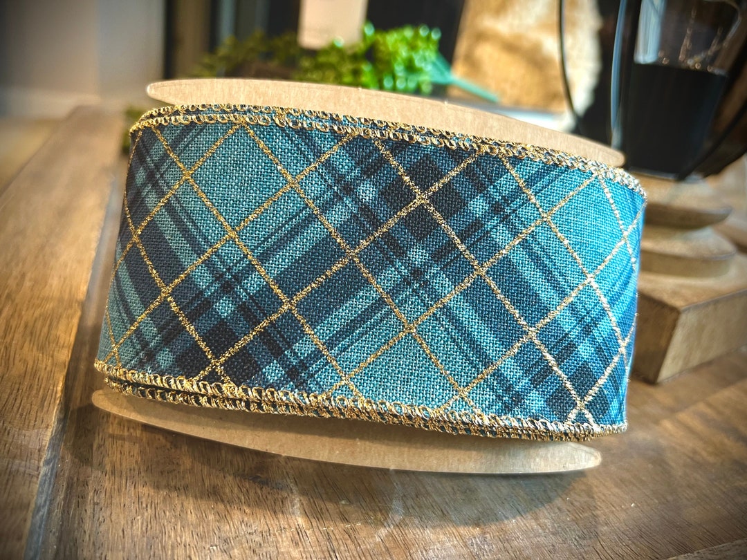 Antique Blue Plaid Wired Christmas Ribbon 2 1/2 X 8 Yards Long Light ...