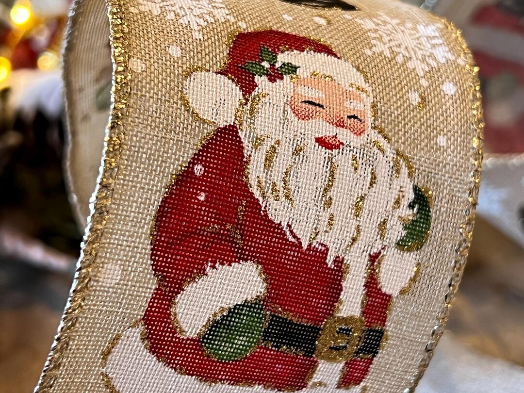 8 Yards Waving Santa Wired Christmas Ribbon - 2 1/2” X 8 Yards Long ...