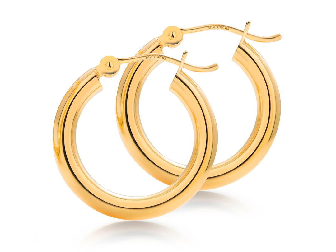 14K Yellow Gold Shiny Tube Hoop Earrings, Tube Hoop Earrings, Thick Hoop Earrings, Gold Hoop ...
