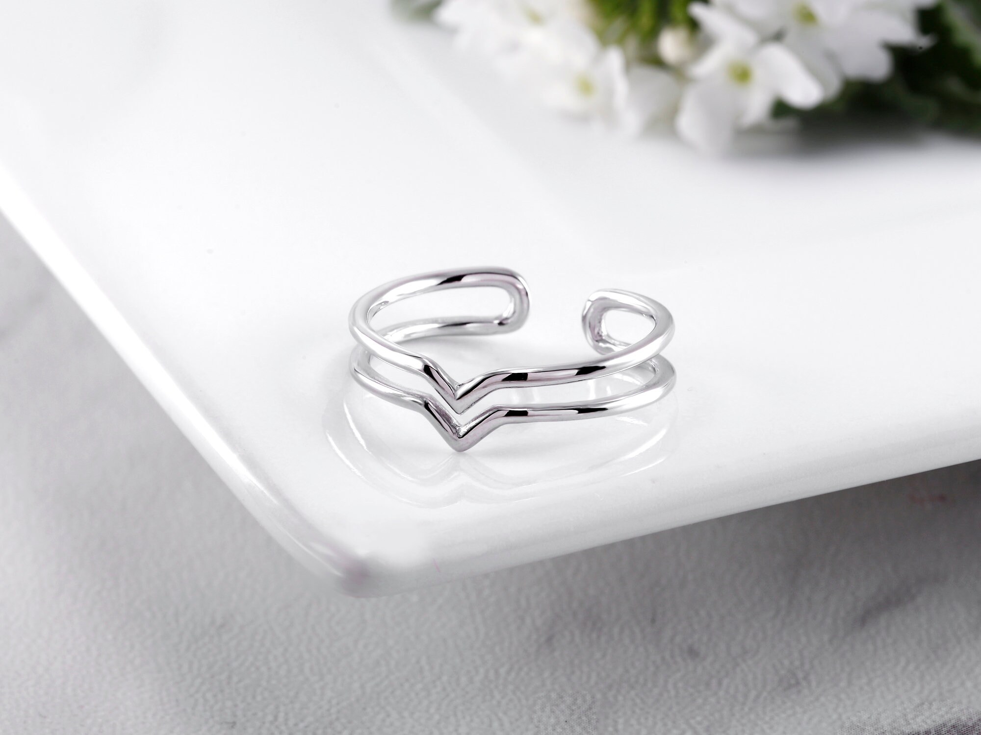 925 Sterling Silver V-shape Ring V Shape Adjustable Ring - Etsy UK