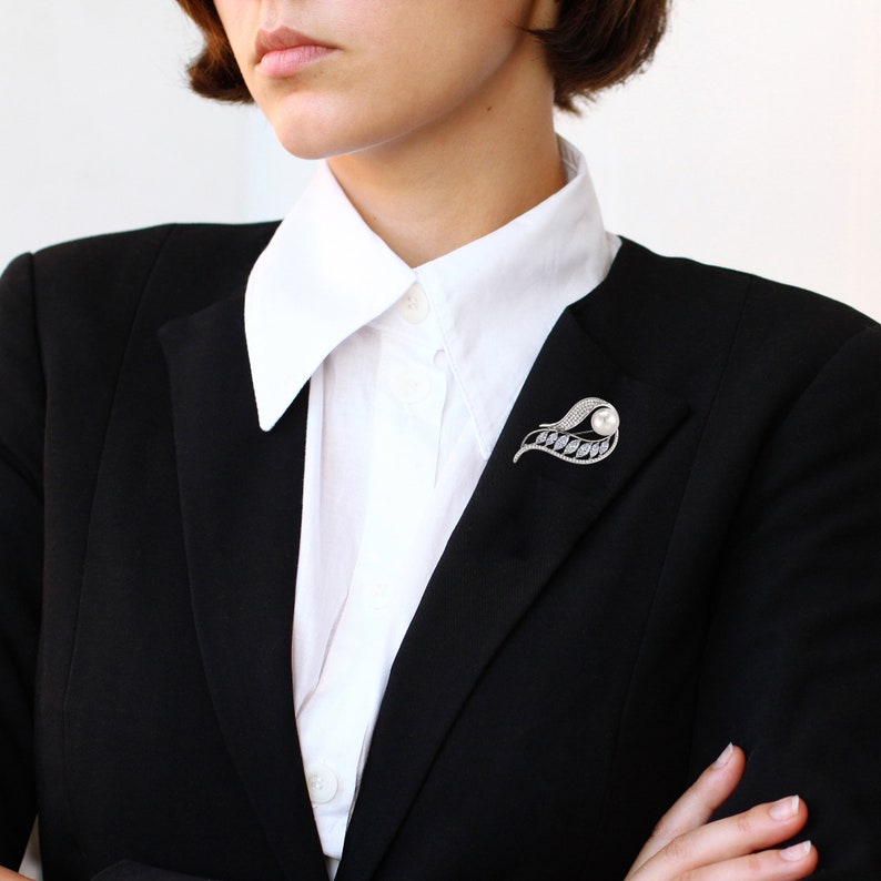 Marquise AAA Cubic Zirconia Rhodium Plated Leaf Pearl Brooch - Etsy