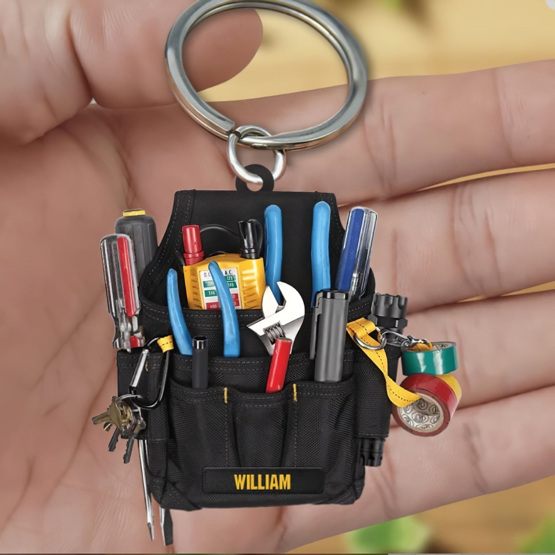 Personalized Electrician Tool Box 2D Keychain, Keychain for Electrician ...