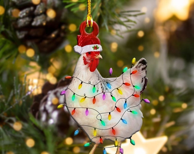 Chicken Christmas Light Ornament, Chicken Ornament, Christmas Flat ...