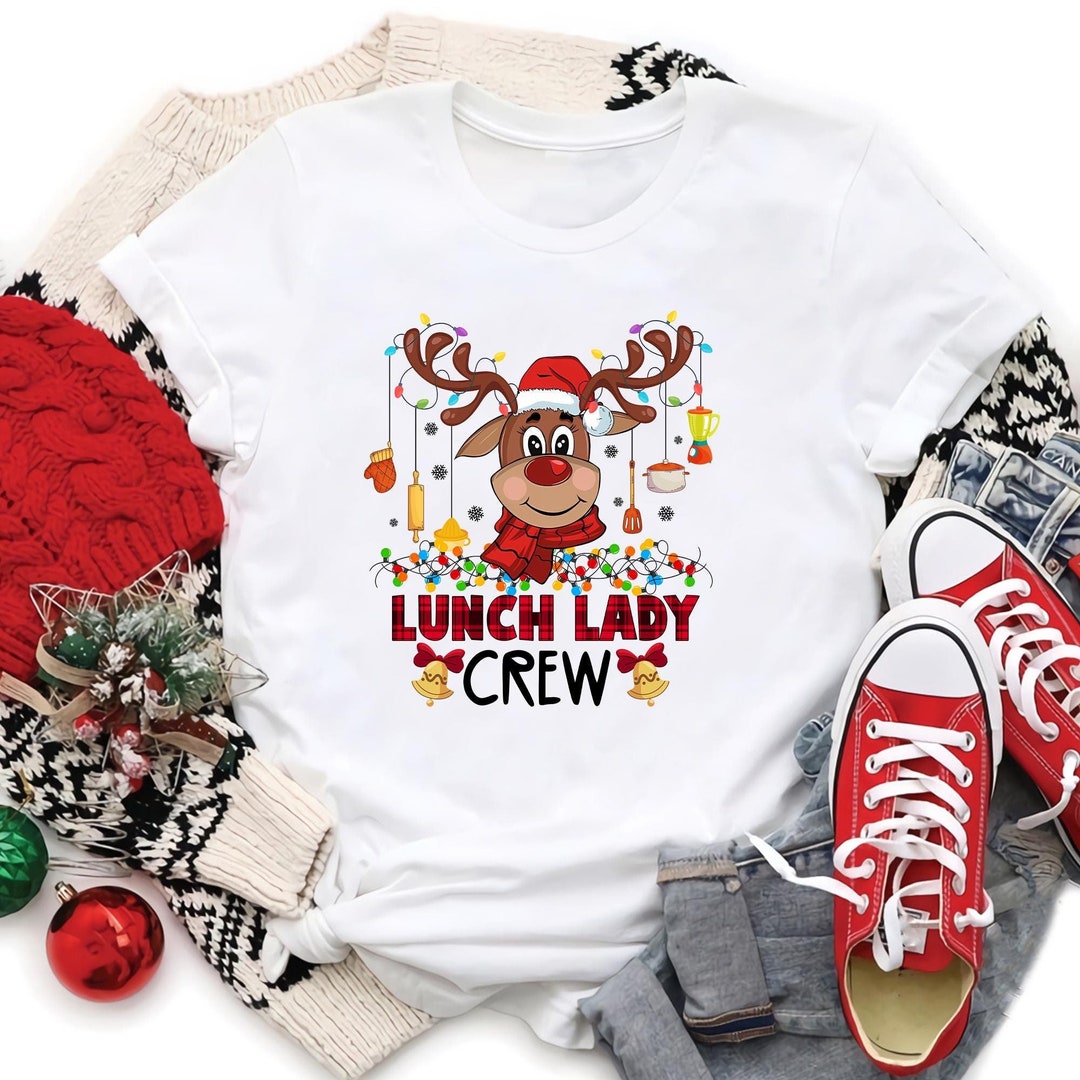 Christmas Santa Hat Reindeer Lunch Lady Crew Sweatshirt, Reindeer Lunch ...
