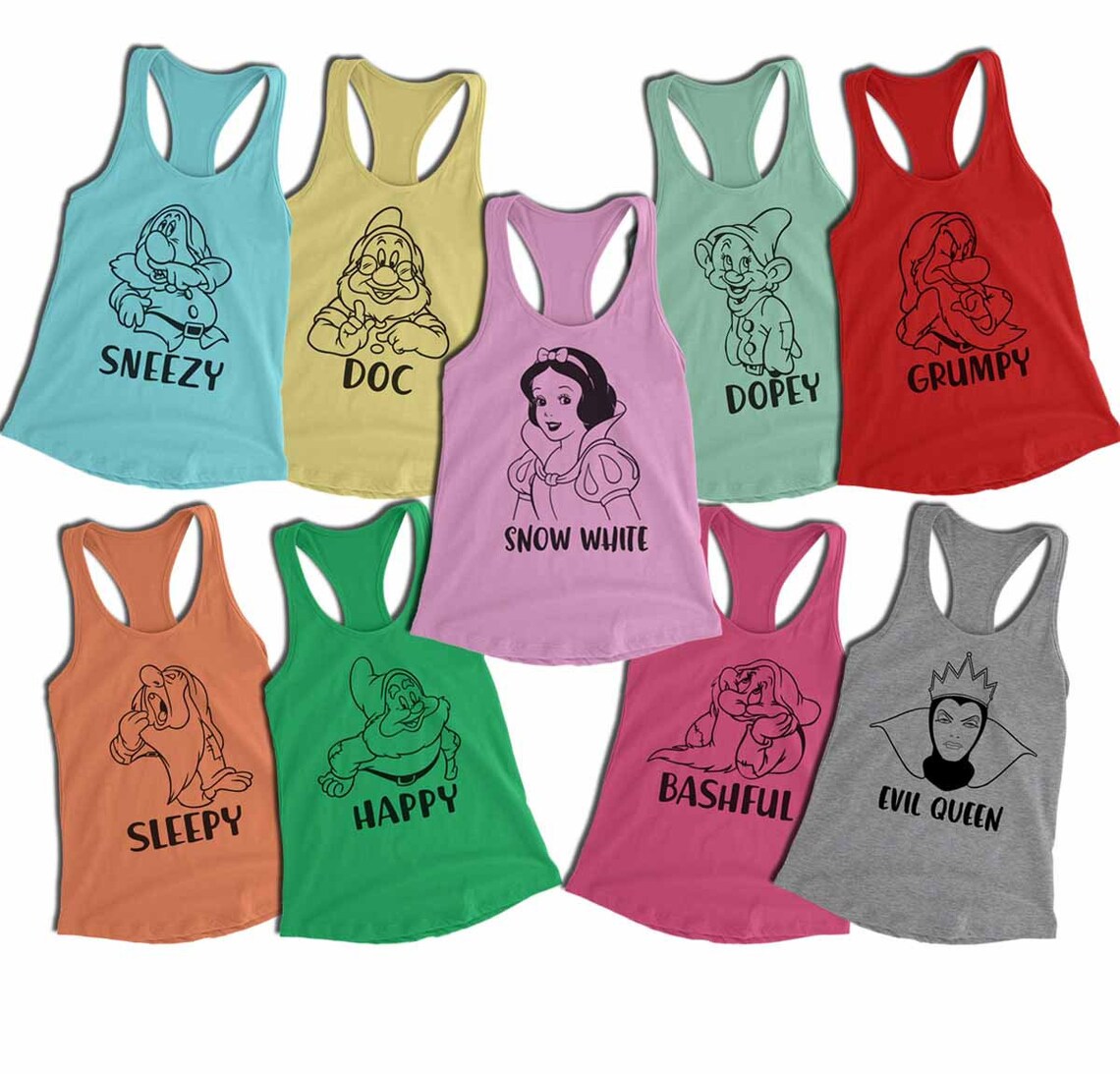 Seven Dwarfs Tanks Snow White Tank Disney Family Tank Tops | Etsy