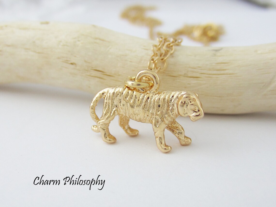 Gold Tiger Necklace Small Tiger Charm AC Gold Jewelry | Etsy