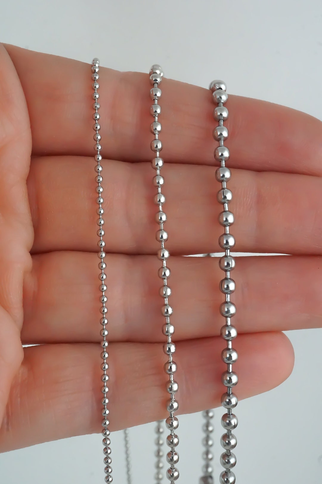 Stainless Steel Ball Chain Necklace Silver Ball Chain 1mm, 2mm, 3mm ...