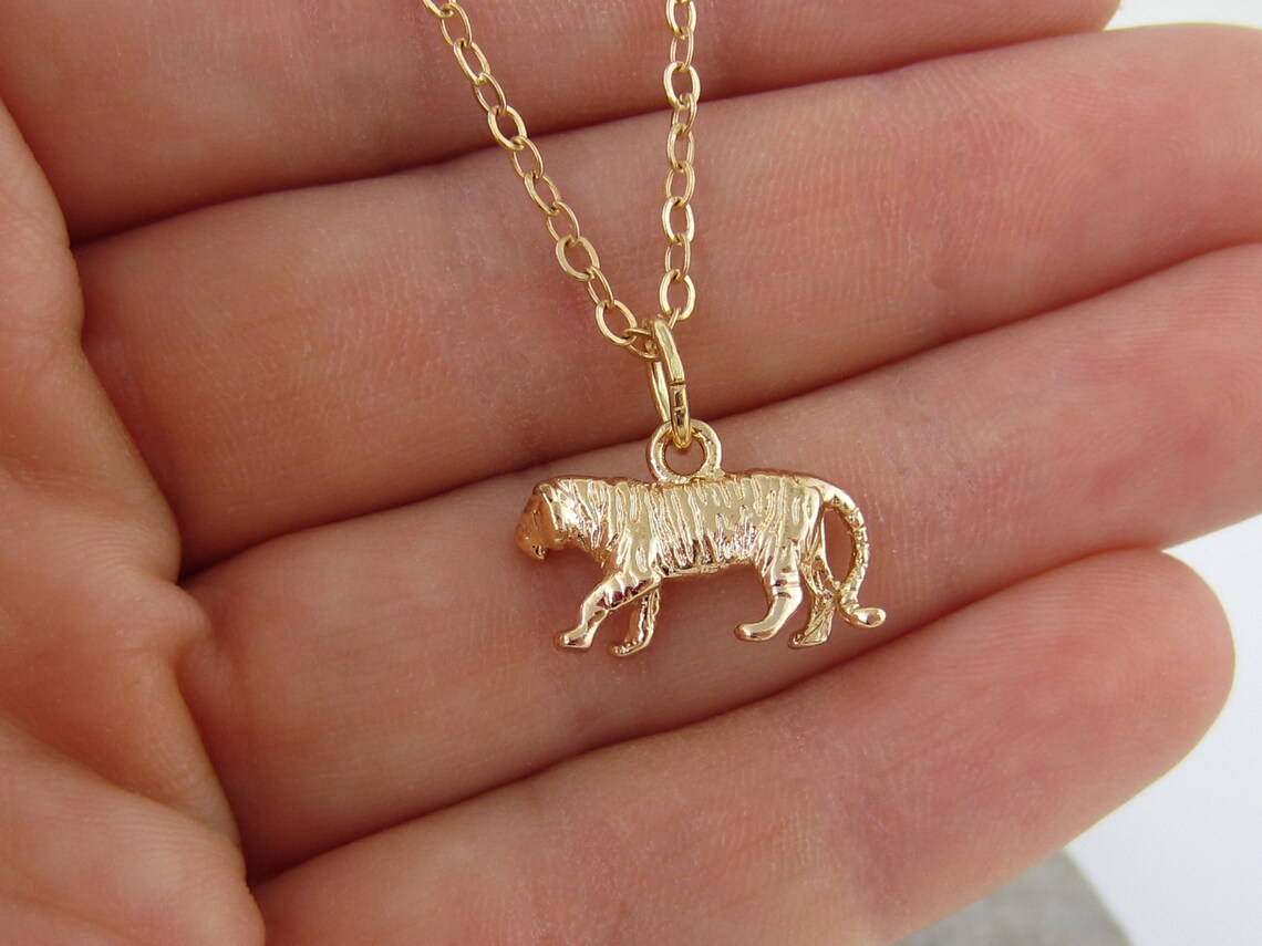 Gold Tiger Necklace Small Tiger Charm AC Gold Jewelry | Etsy