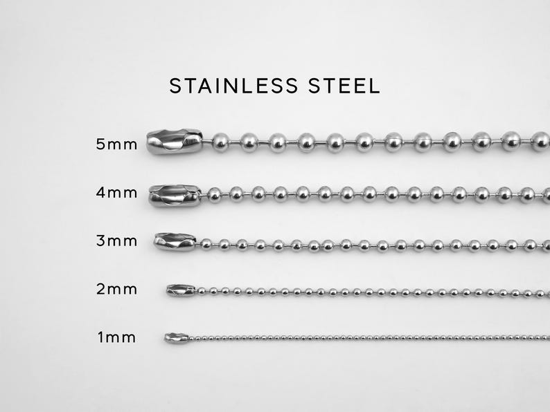 Stainless Steel Bead Chain Necklace: Waterproof Unisex Ball Chain (1 ...