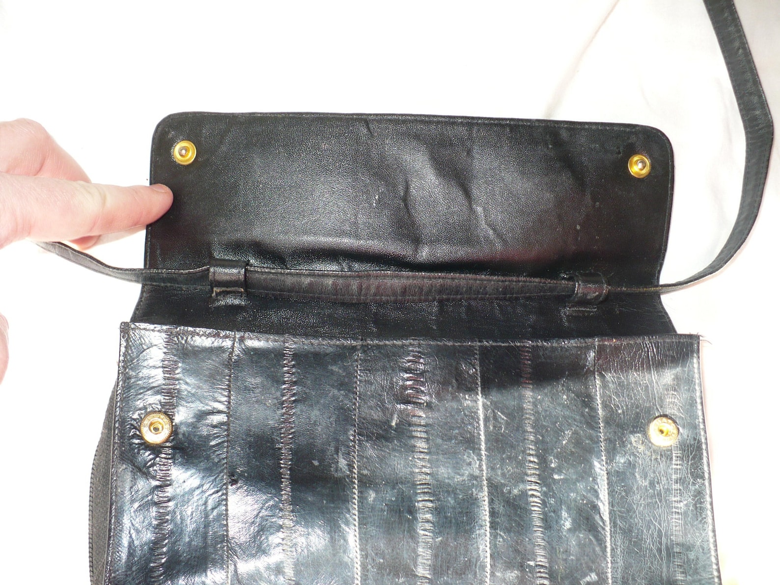 Vintage Lee Sands 1980s Eel Skin Dark Navy/black W/ Shoulder Strap Eel ...