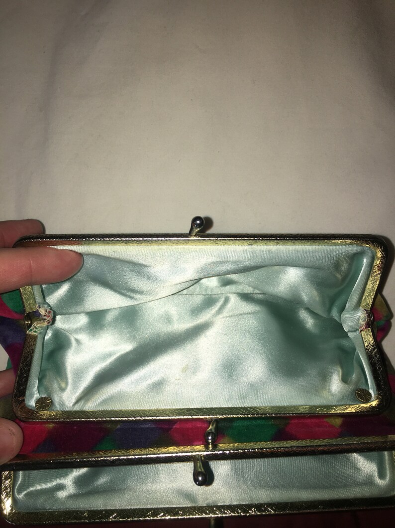 Vintage 70s 80s Harlequin Diamond Velvet Double Wallet Coin Purse ...