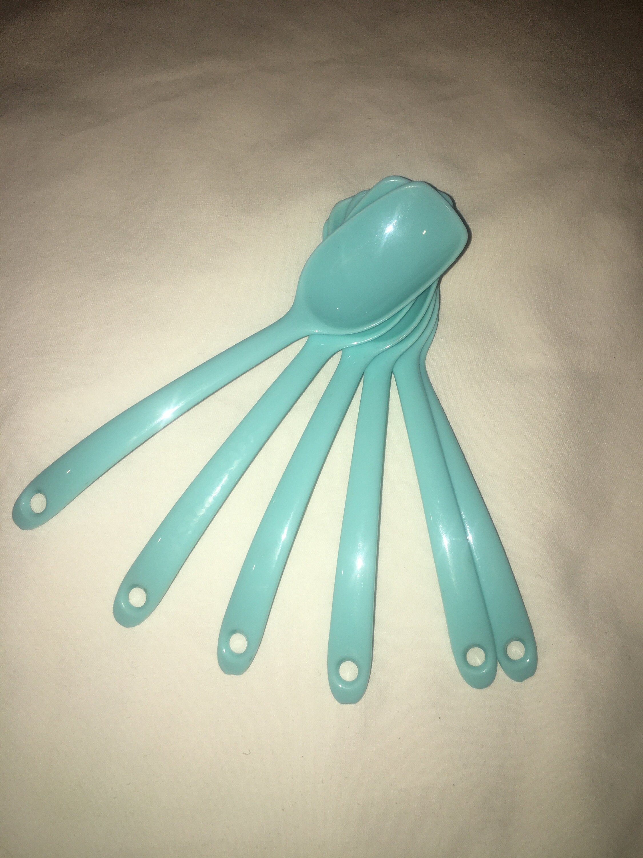 7 Set of 6 Bright Turquoise Melamine Vintage Ice Cream Spoons Matching ...