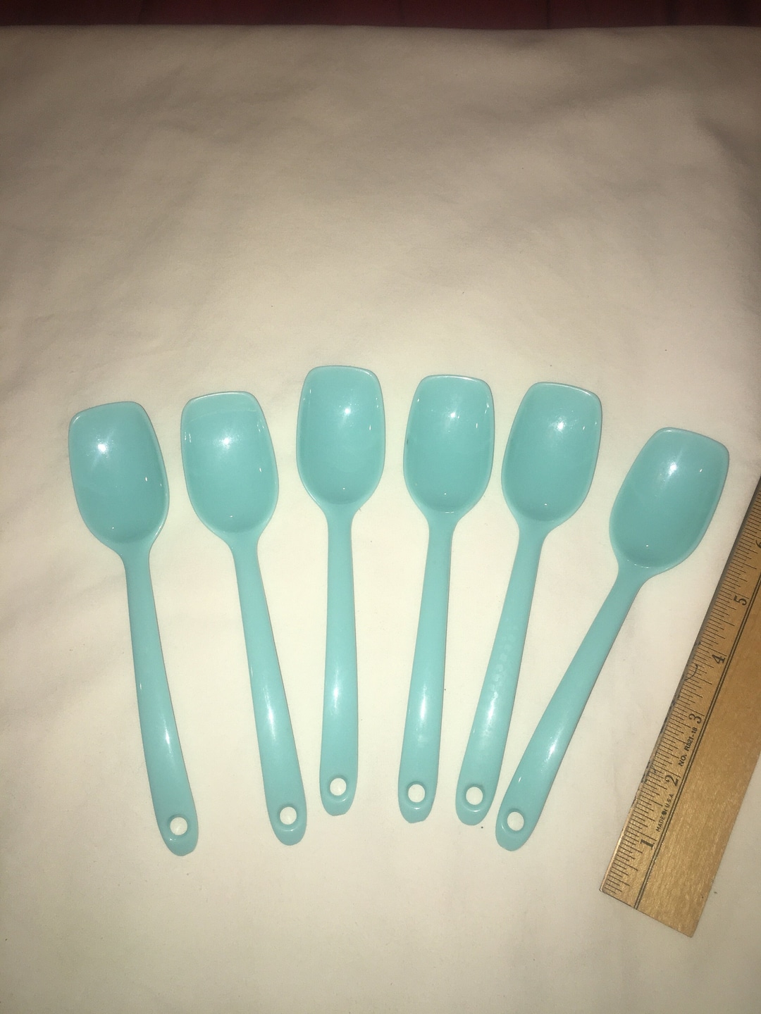 7" Set of 6 Bright Turquoise Melamine Vintage Ice Cream Spoons Matching ...