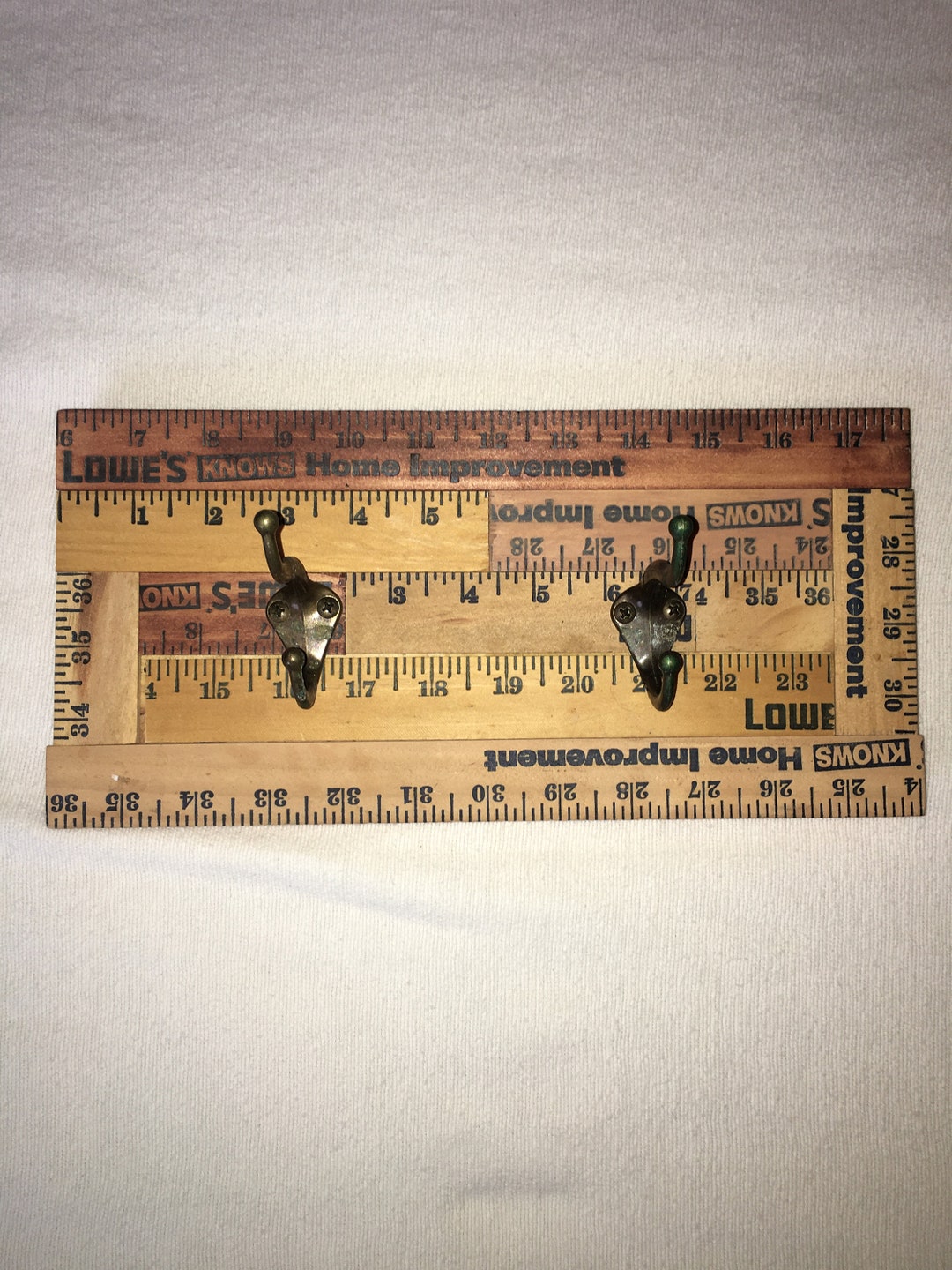 Yardstick Farmhouse Folk Art Coat Rack With Brass Hooks Handmade Retro ...