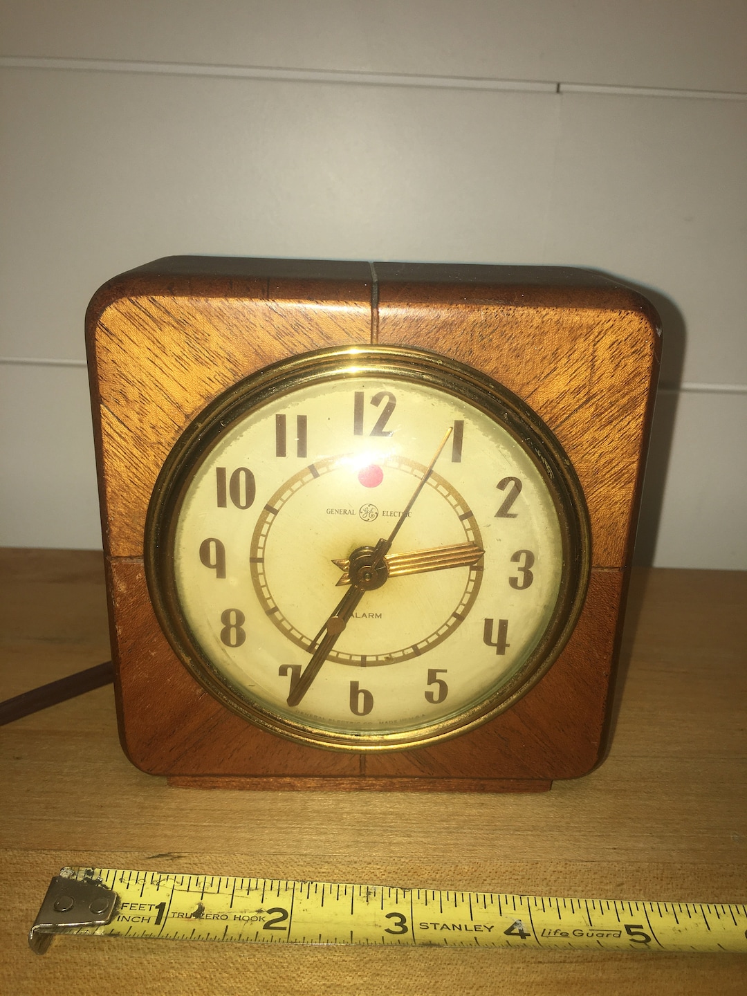 General Electric Wood Brass Square Alarm Mantle Clock MCM Mahogany ...