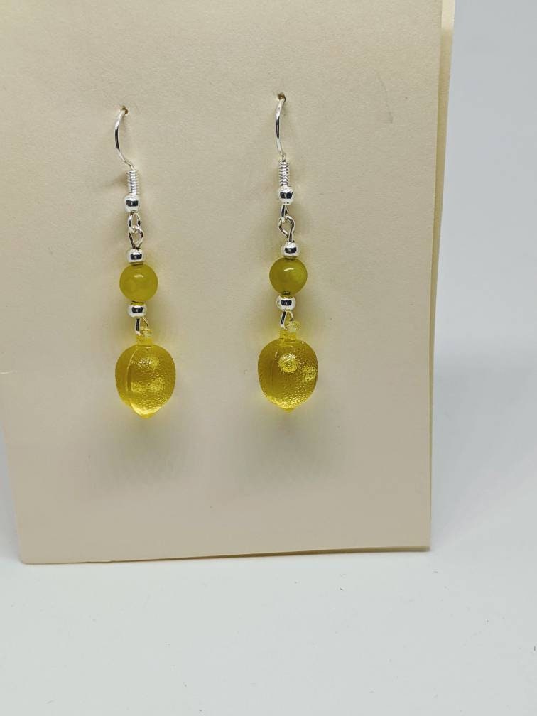 Lemon Earrings Little Lemon Earrings Beaded Acrylic Fruit - Etsy