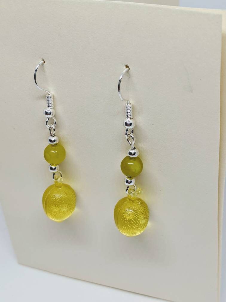 Lemon Earrings Little Lemon Earrings Beaded Acrylic Fruit - Etsy