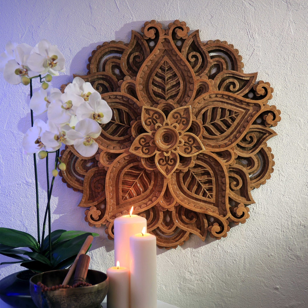 3D Wood Wall Circle Art Henna Flower Wood Panel Yoga Gift - Etsy