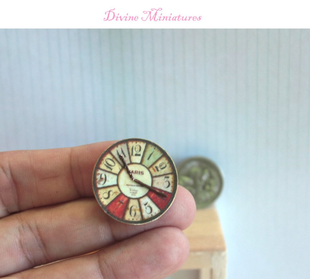 Antique Style Rustic Wall Clock 1/12 Scale Dollhouse Miniature, Wall ...