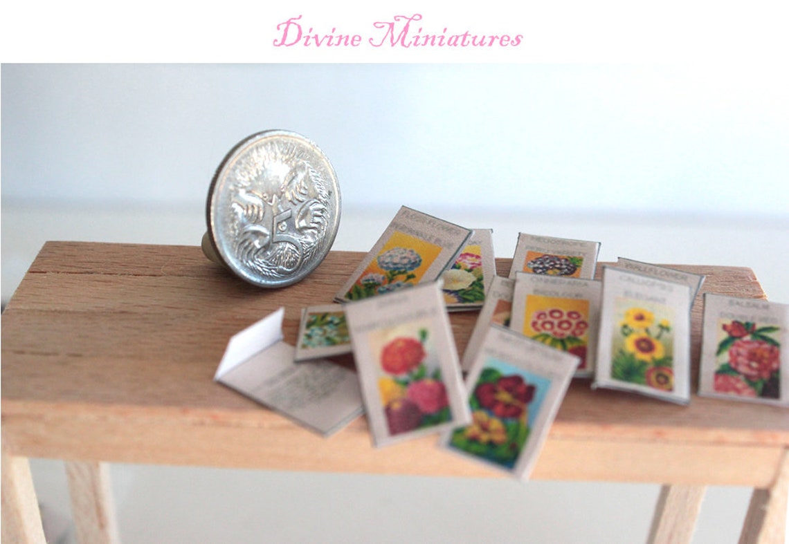 Vintage Flower Seed Packets Set 2, 1/12 Scale, Miniature Garden Decor ...