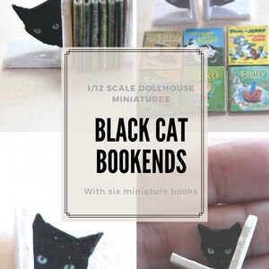 Black Cat Bookends With Six Childrens Books, Dollhouse Miniature, 1:12 ...