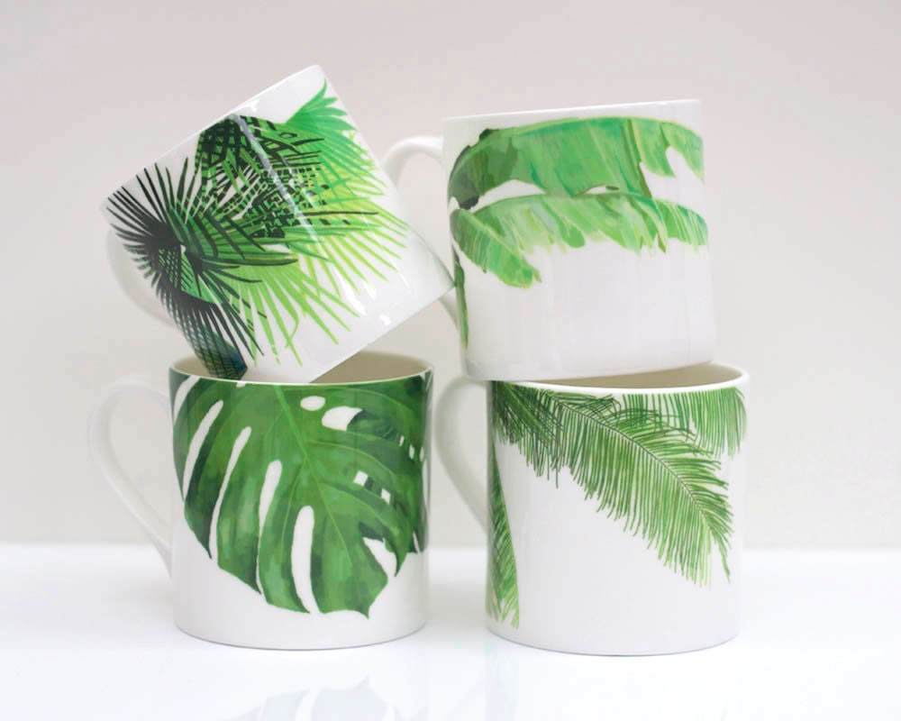 Tropical Leaf Mug | Bone China Mug | Botanical Cabbage Leaf Mug - Etsy UK
