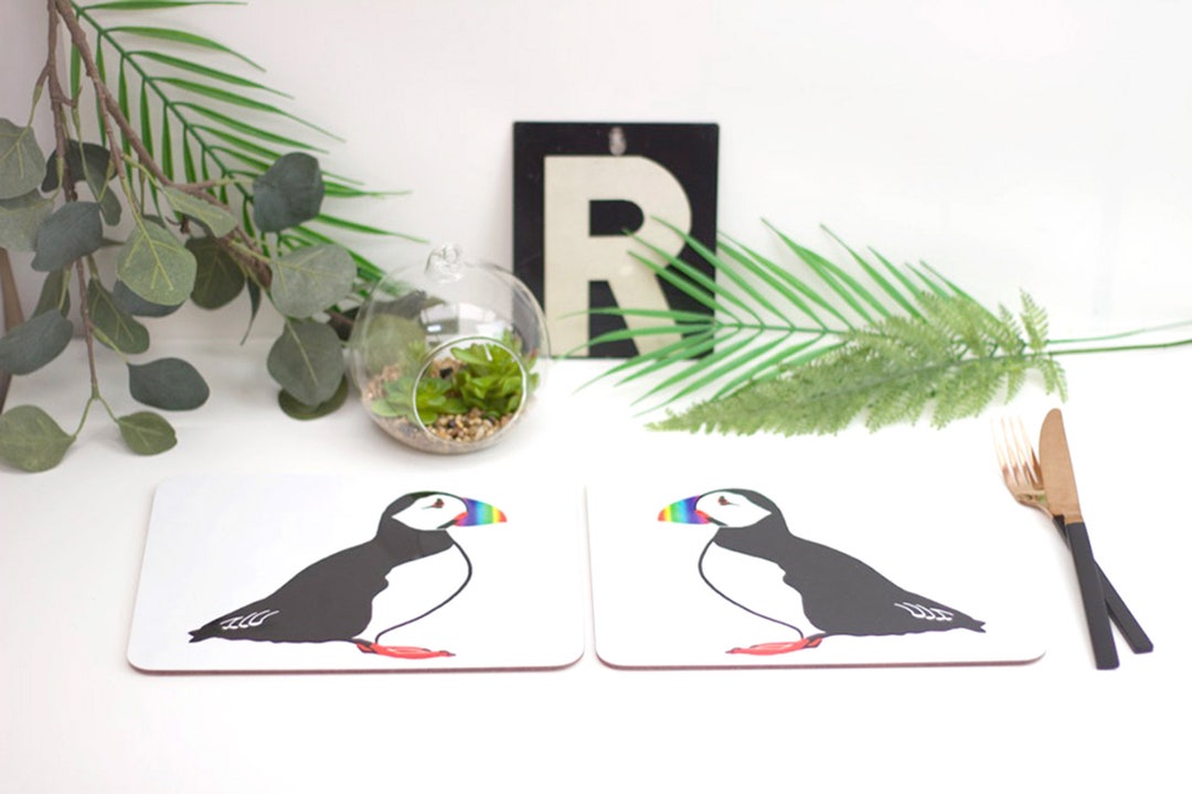 Rainbow Beak Puffins Drawing Melamine and Cork Backed Placemats - Etsy