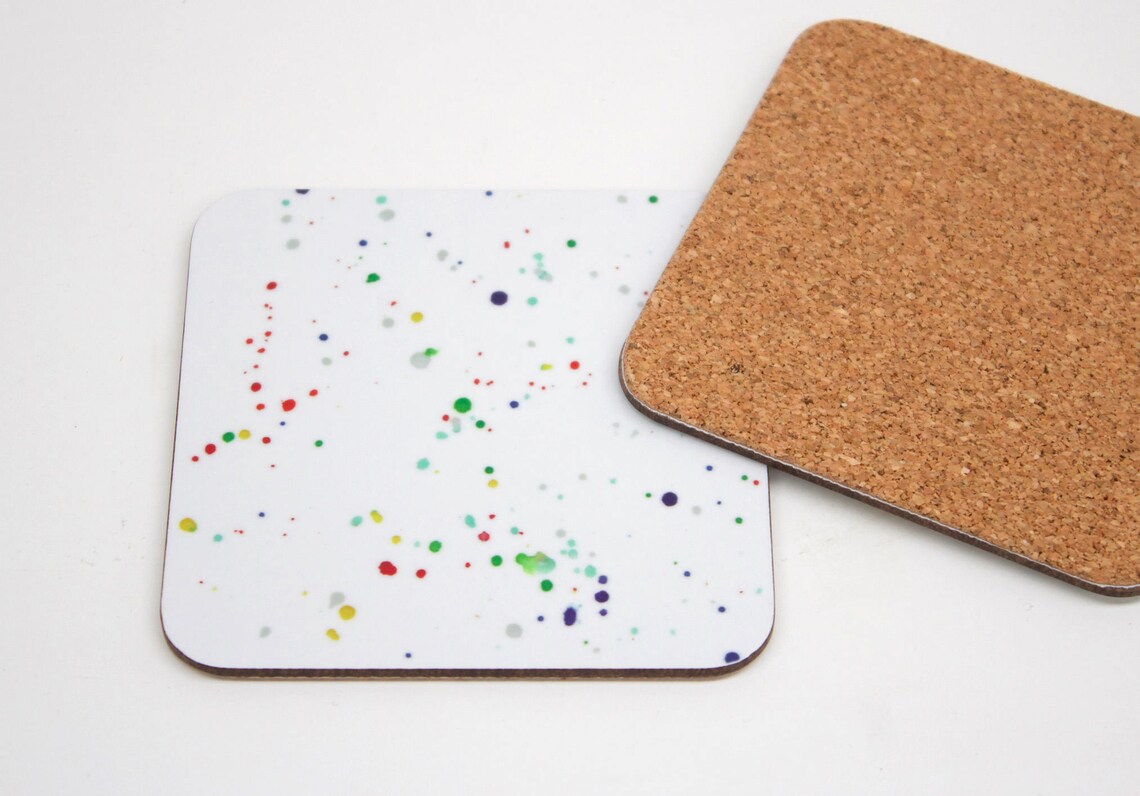 Set of Paint Splatter Coasters Cork Base Coasters Colour Pop Coasters ...