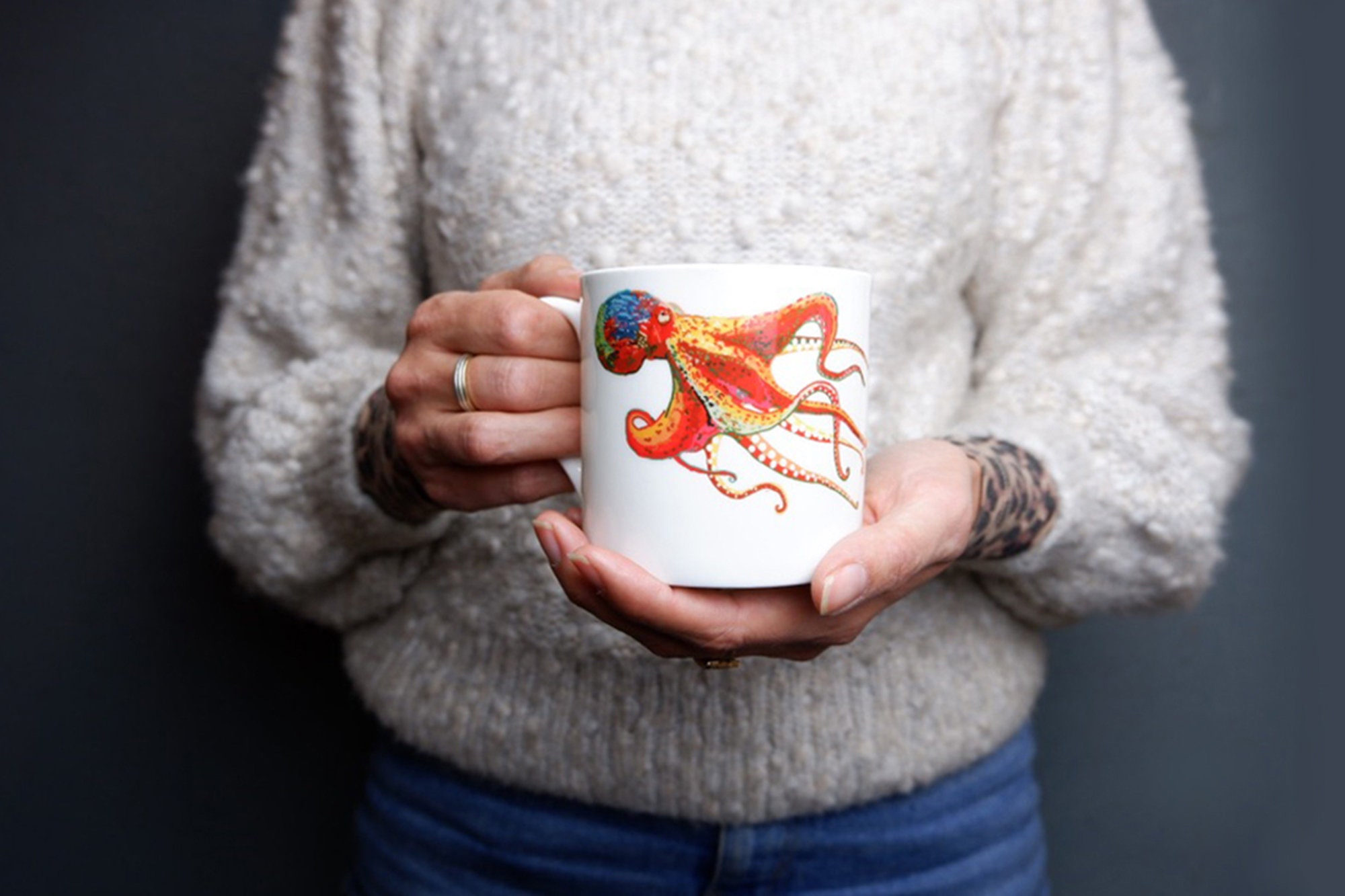 Octopus Bone China Mug | Hand-drawn Underwater Design - Etsy