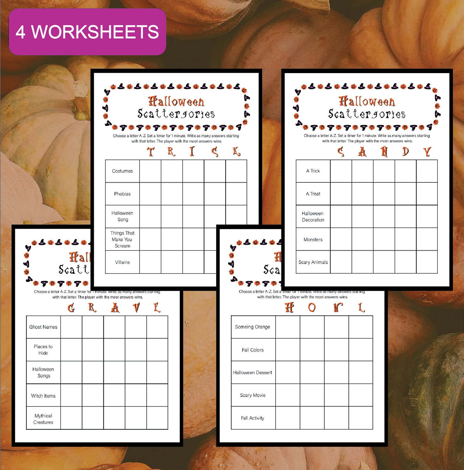 Halloween Scattergories Kids Halloween Party Game Halloween - Etsy