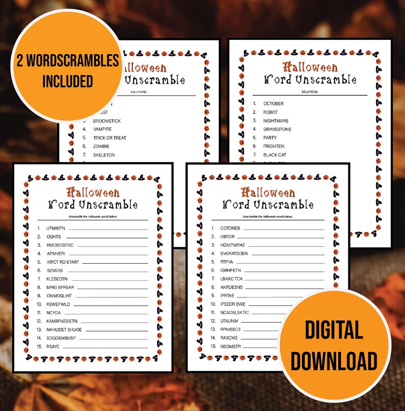 Halloween Word Scramble Printable, Kids Halloween Party Game, Halloween ...