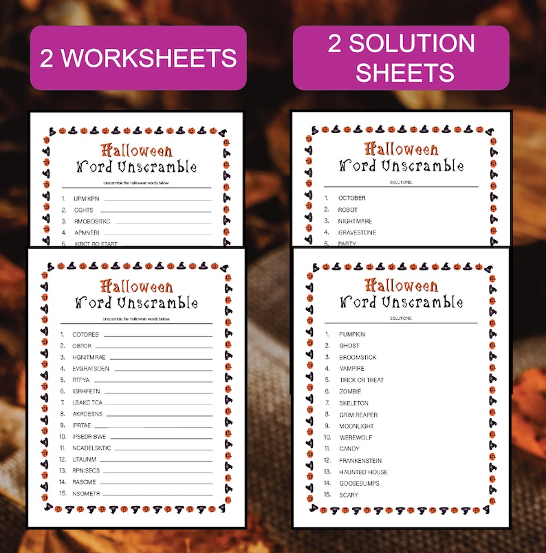 Halloween Word Scramble Printable, Kids Halloween Party Game, Halloween ...