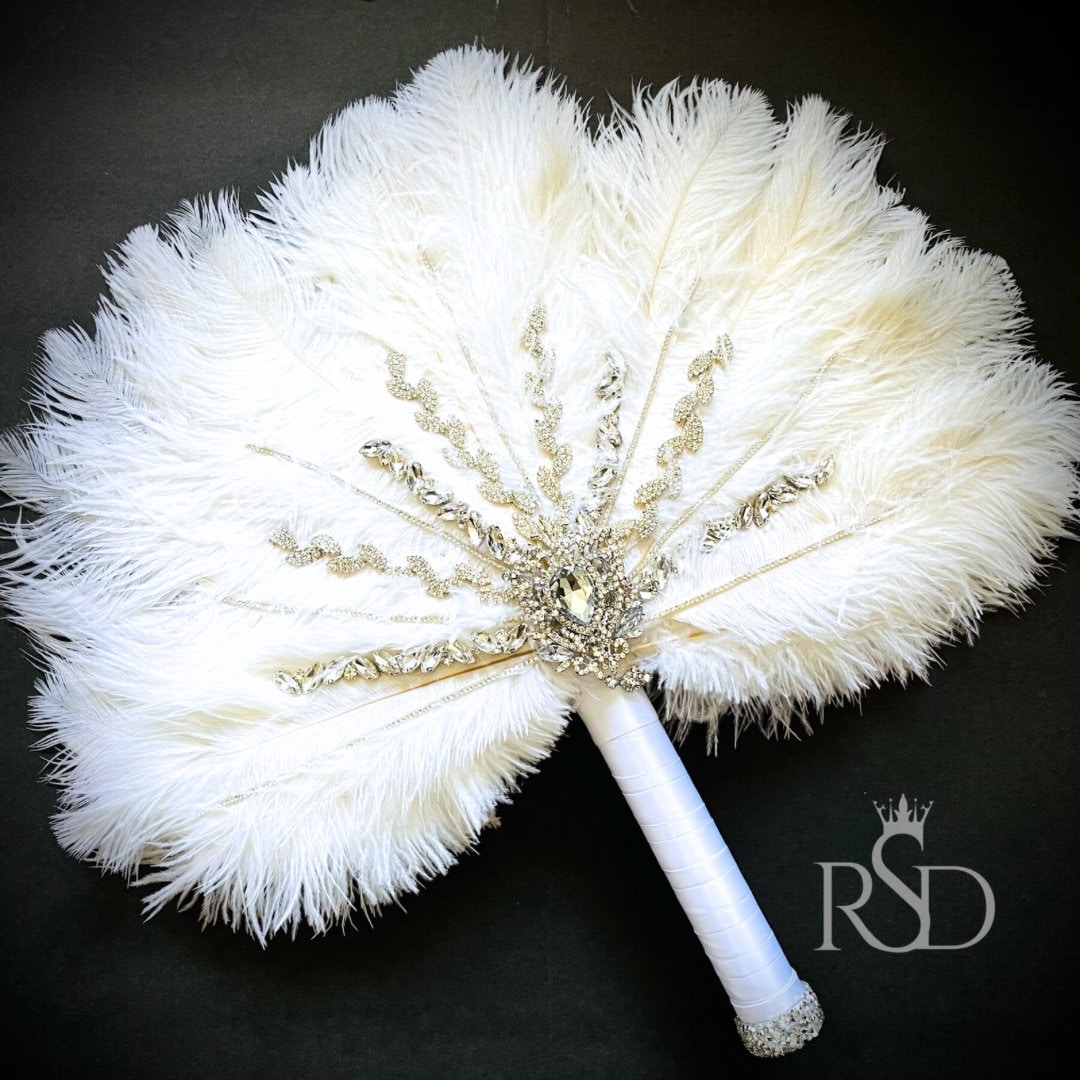 Feather Fan 18" Bouquet for Gatsby Wedding Bridal Party Feather Bouquet ...