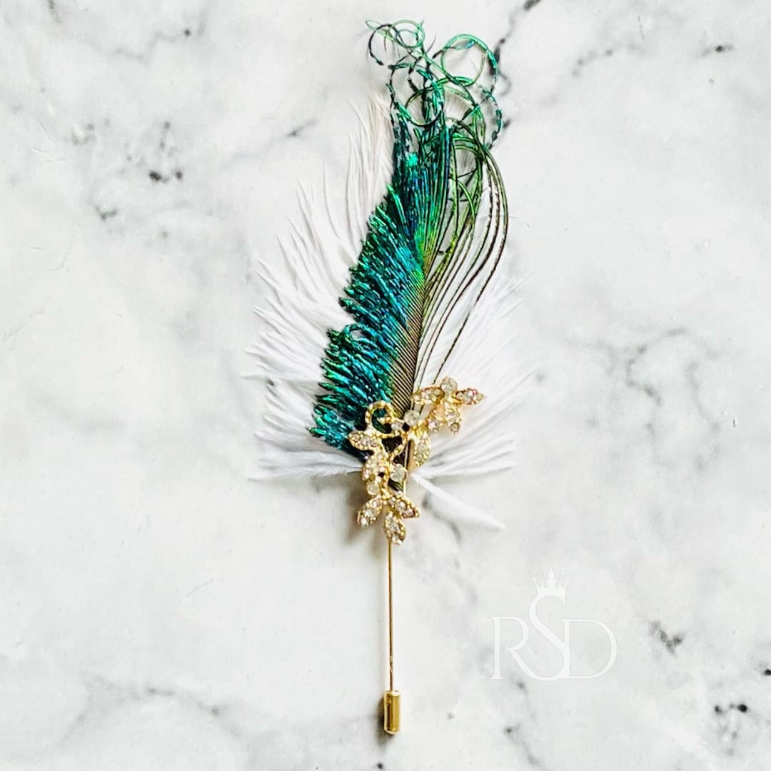 Peacock Feather Boutonniere Lapel Pin Prom Boutonniere for Wedding ...