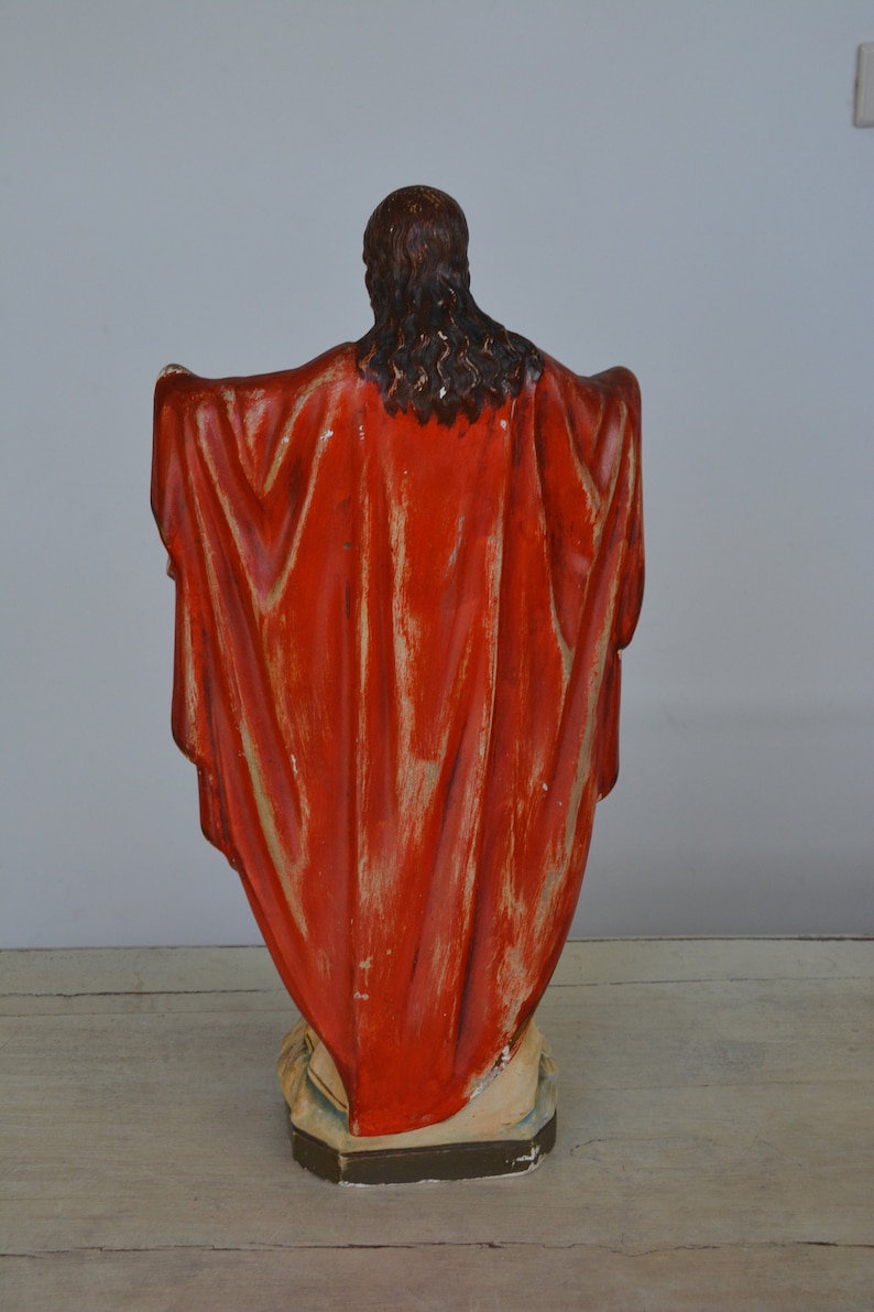 Large Antique Sacred Heart of Jesus Art Deco Plaster Statue - Etsy