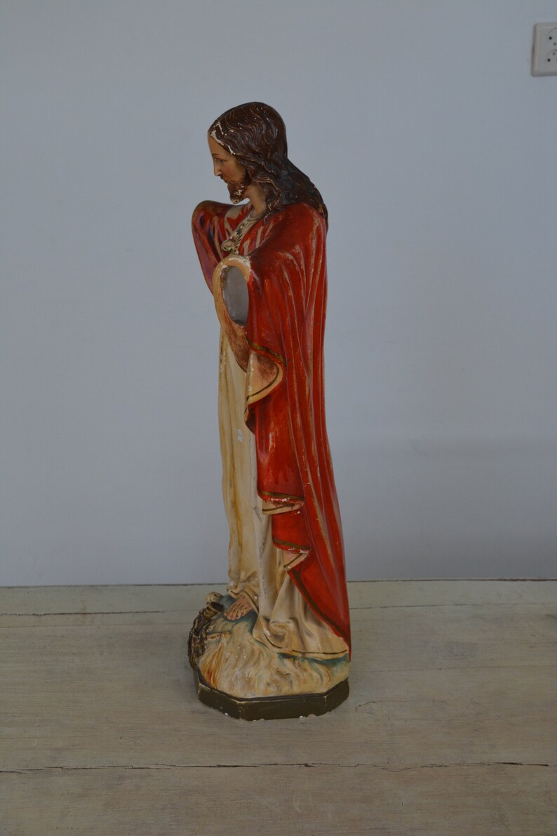 Large Antique Sacred Heart of Jesus Art Deco Plaster Statue - Etsy