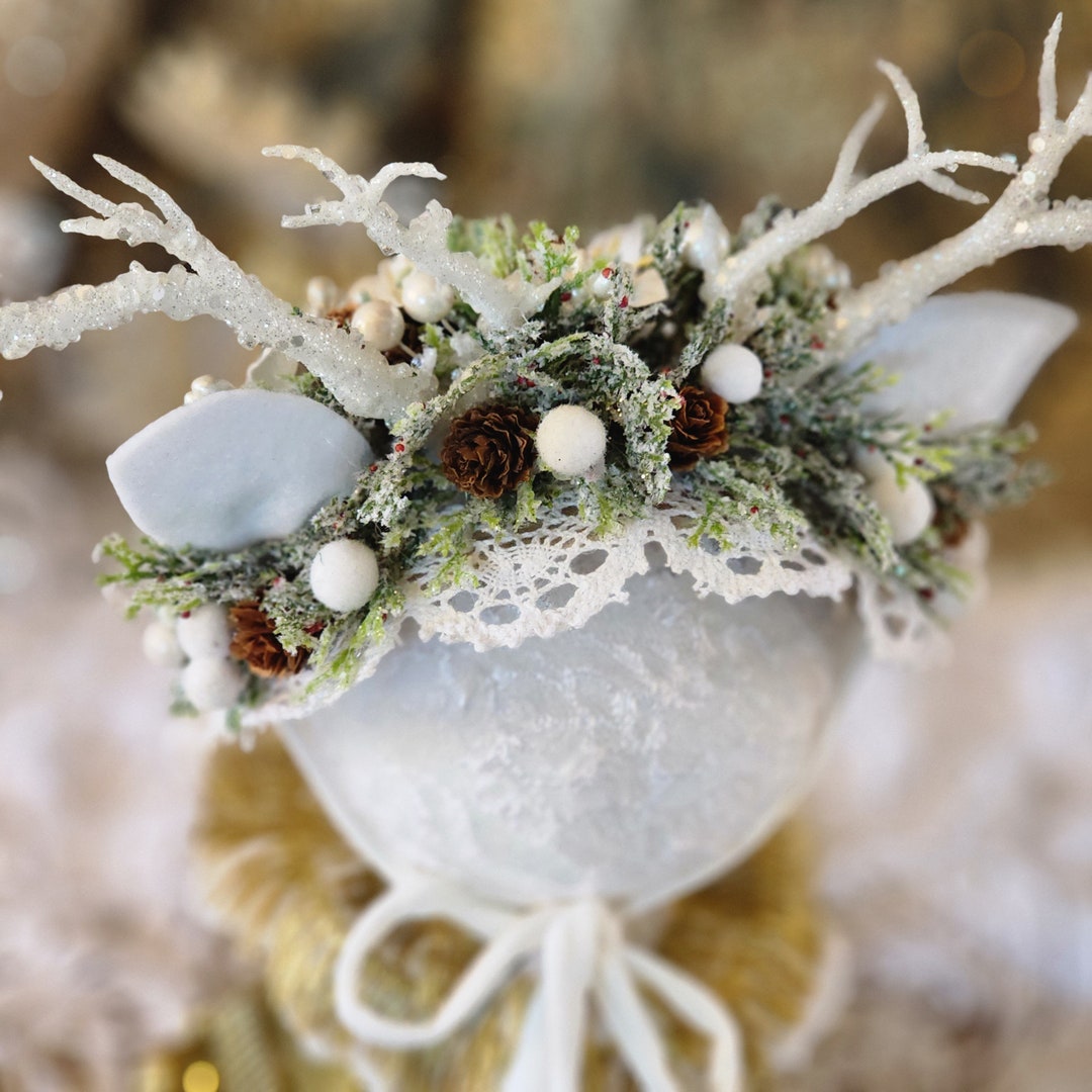 White Snow Fawn Antler Deer Animal Baby Little Girl Festive Christmas ...