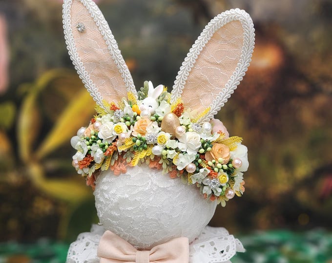 Coral Orange Bunny Ears Crown Flower Headband Easter Headband Girl ...