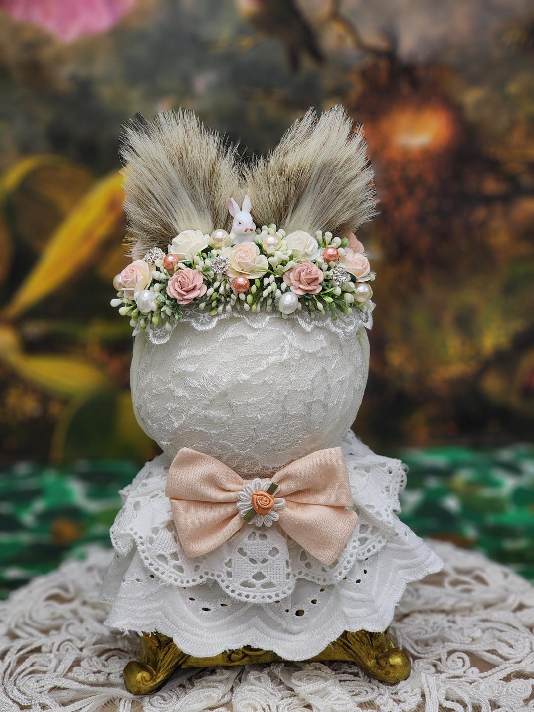 Coral Orange Bunny Ears Crown Flower Brown Easter Headband Girl Bunny ...