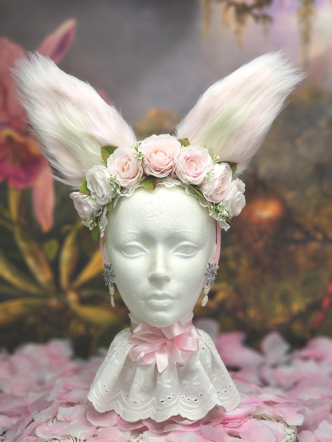 Pink Furry Easter Bunny Ears Headband Tieback Rabbit Ears Costume ...