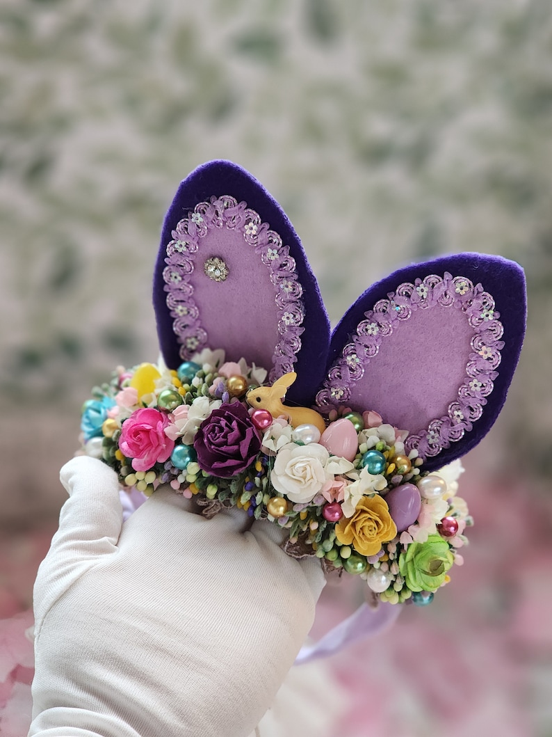 Floral Easter Bunny Ears Headband: Pearl & Flower Crown - Etsy