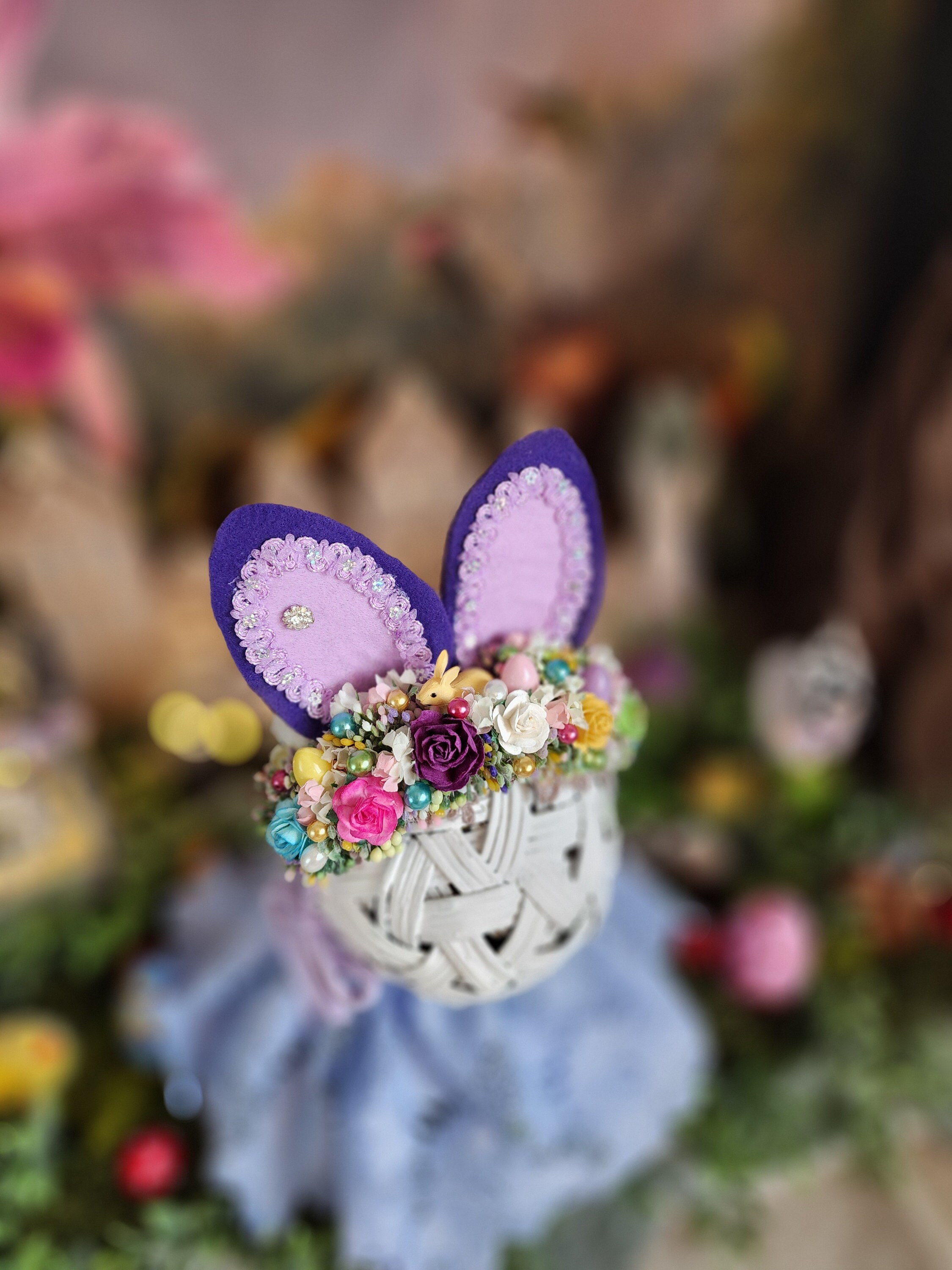 Floral Easter Bunny Ears Headband: Pearl & Flower Crown - Etsy