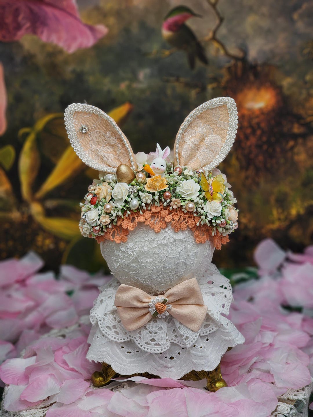 Coral Orange Bunny Ears Crown Flower Headband Easter Headband Girl ...