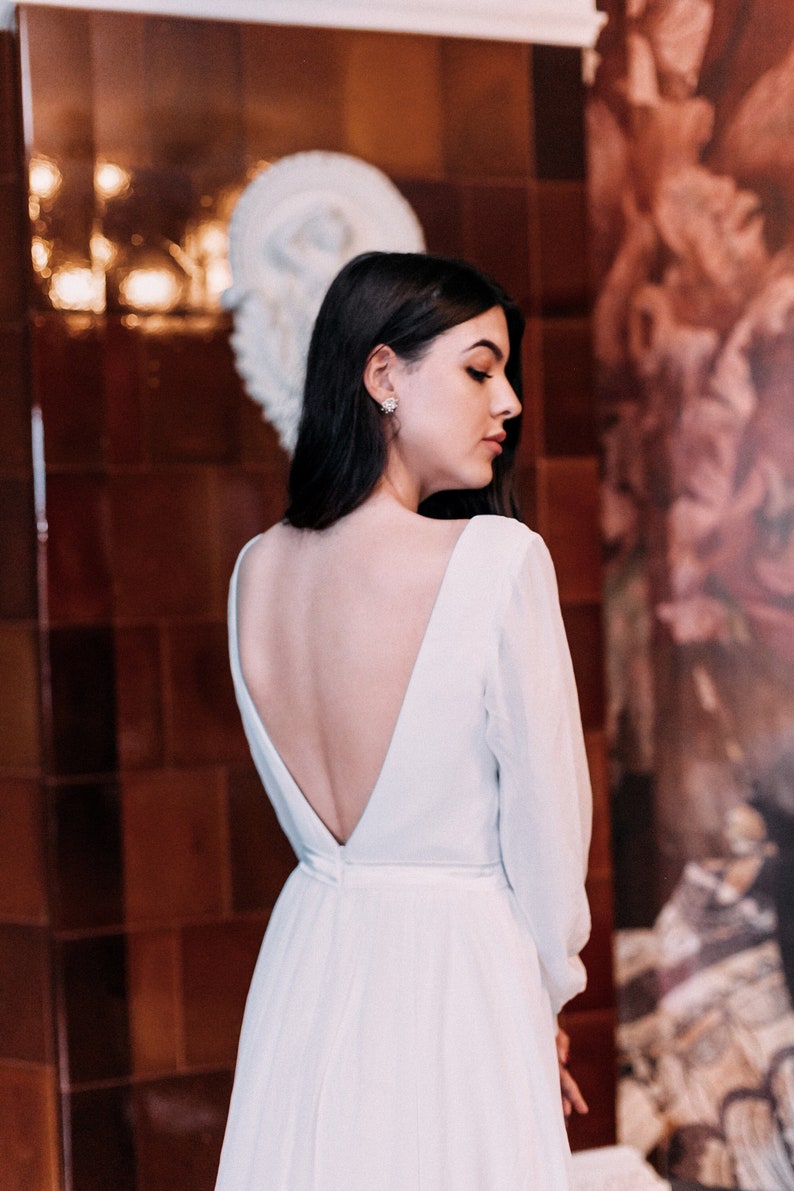 Romantic A-line Deep V-shape Neckline Long Tail Chiffon Wedding Dress ...